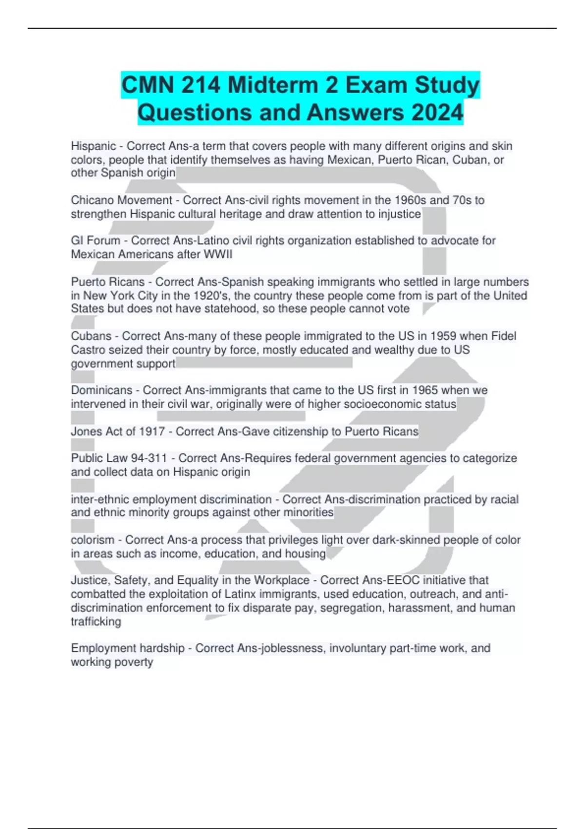 CMN 214 Midterm 2 Exam Study Questions and Answers 2024 - CMN 214 - Stuvia US