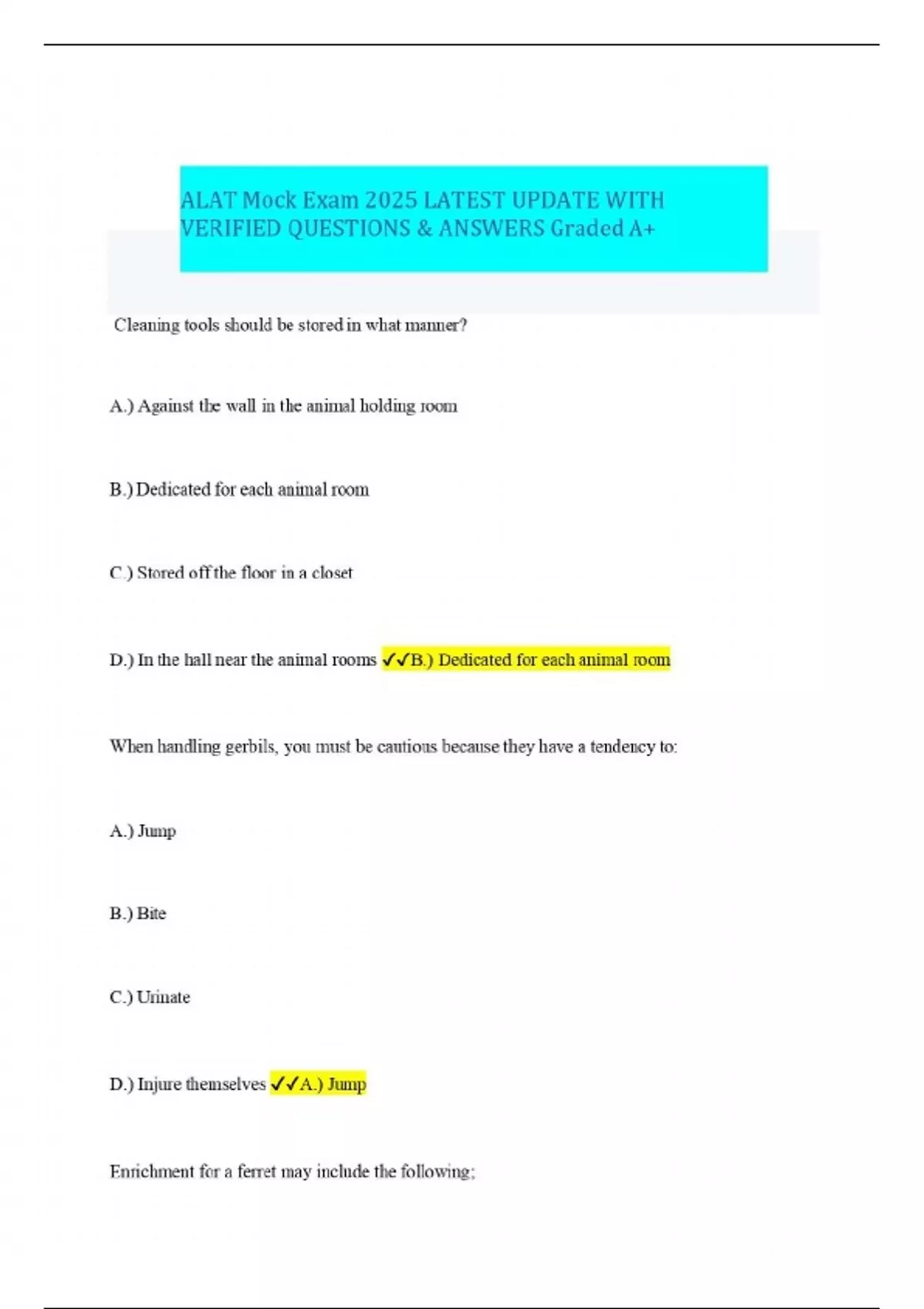 ALAT Mock Exam 2025 LATEST UPDATE WITH VERIFIED QUESTIONS & ANSWERS ...