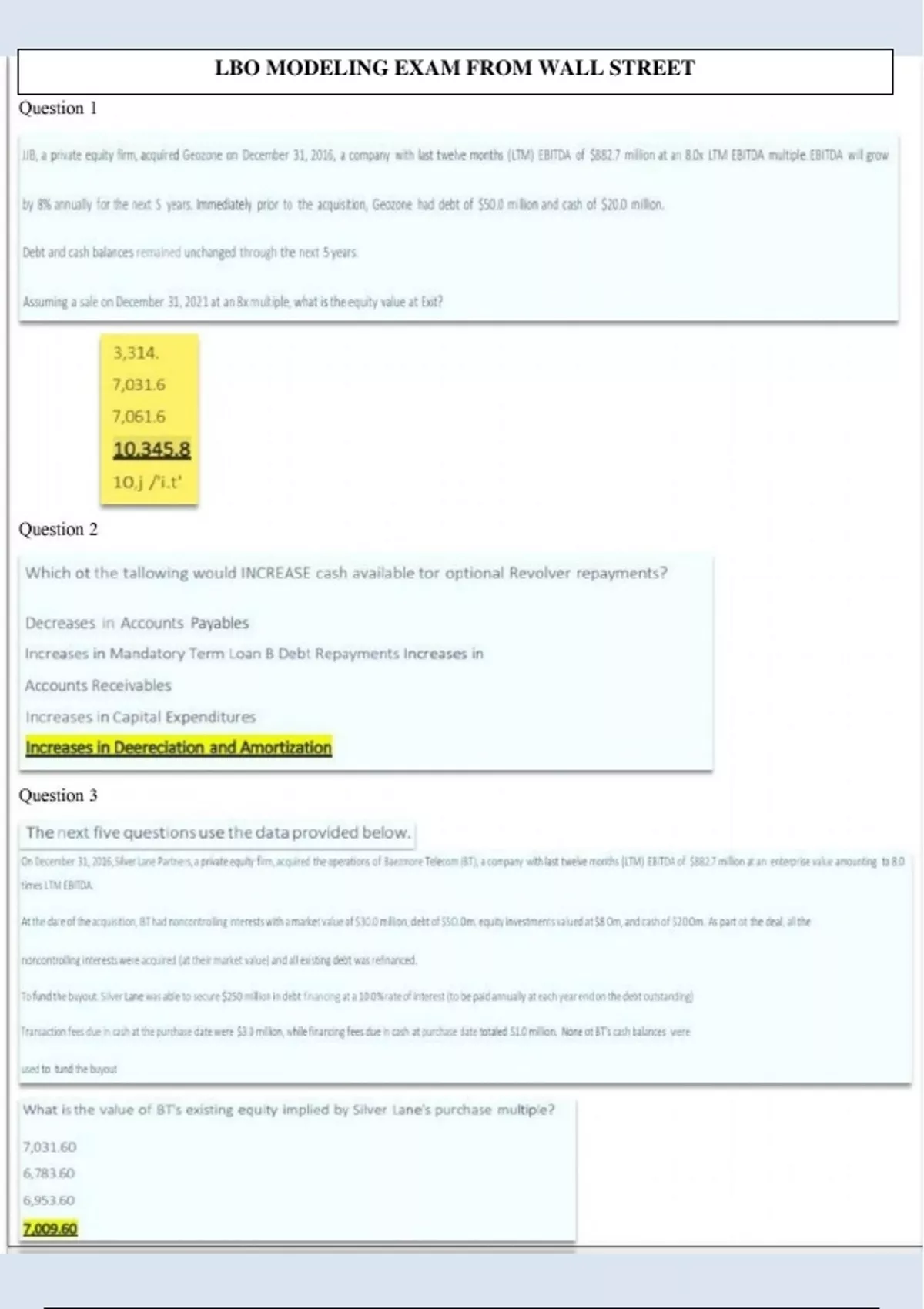 LBO MODELING EXAM FROM WALL STREET - Wall Street Prep - Stuvia US