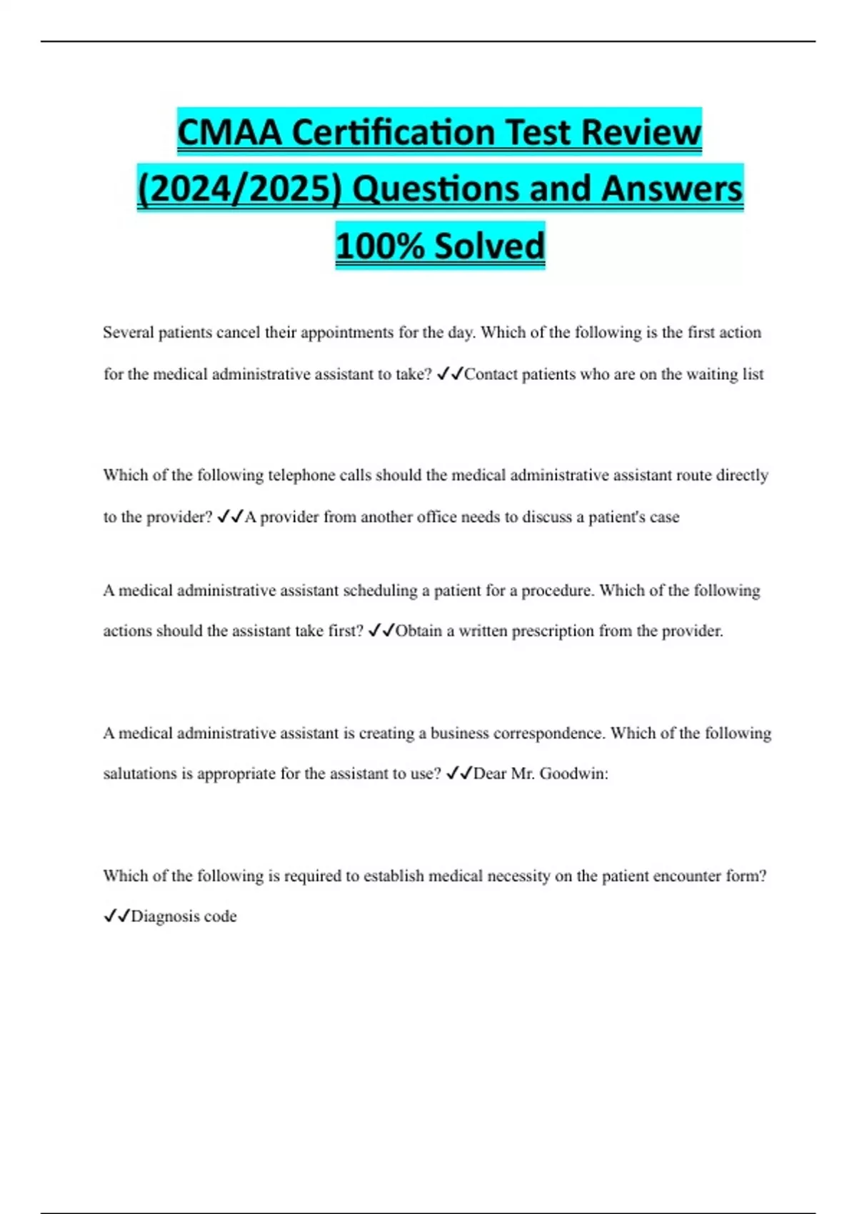 CMAA Certification Test Review (2024/2025) Questions and Answers 100% ...