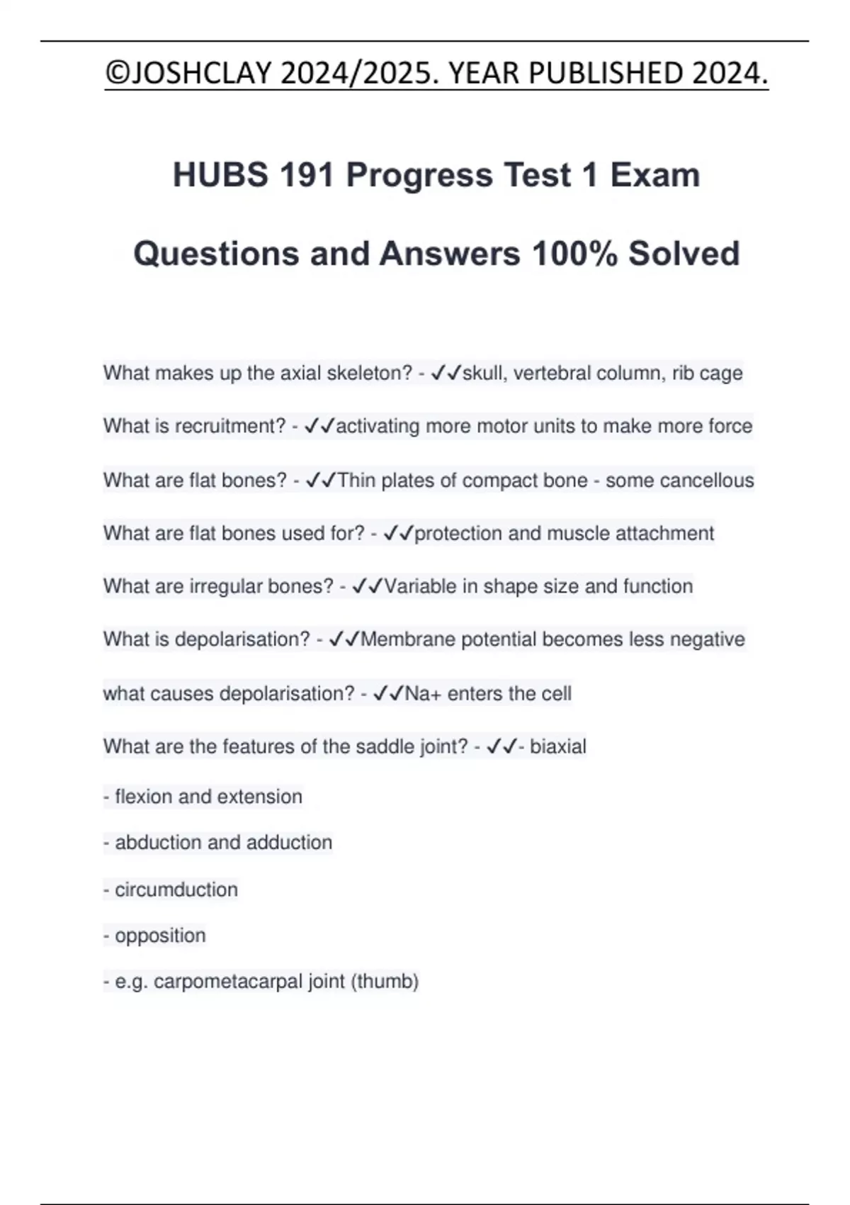 HUBS 191 Progress Test 1 Exam Questions and Answers 100% Solved - HUBS ...