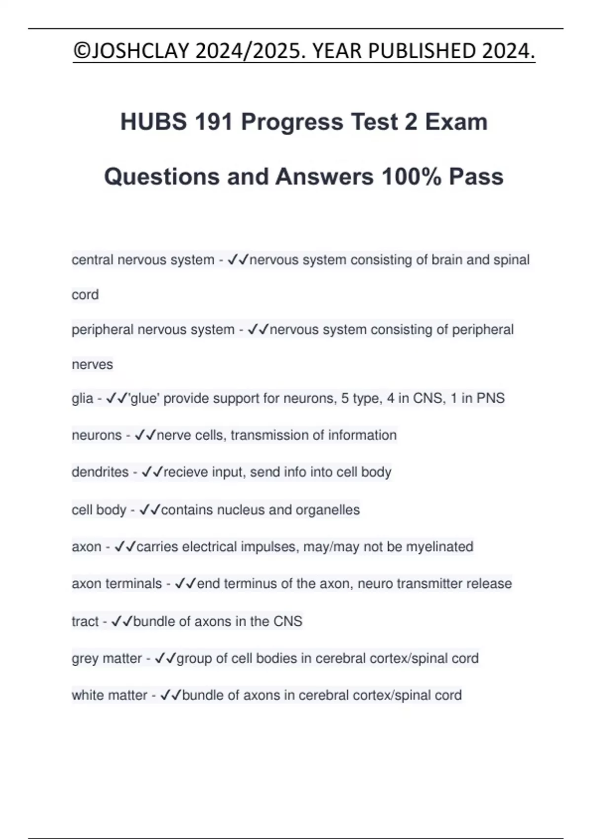 HUBS 191 Progress Test 2 Exam Questions and Answers 100% Pass - HUBS ...
