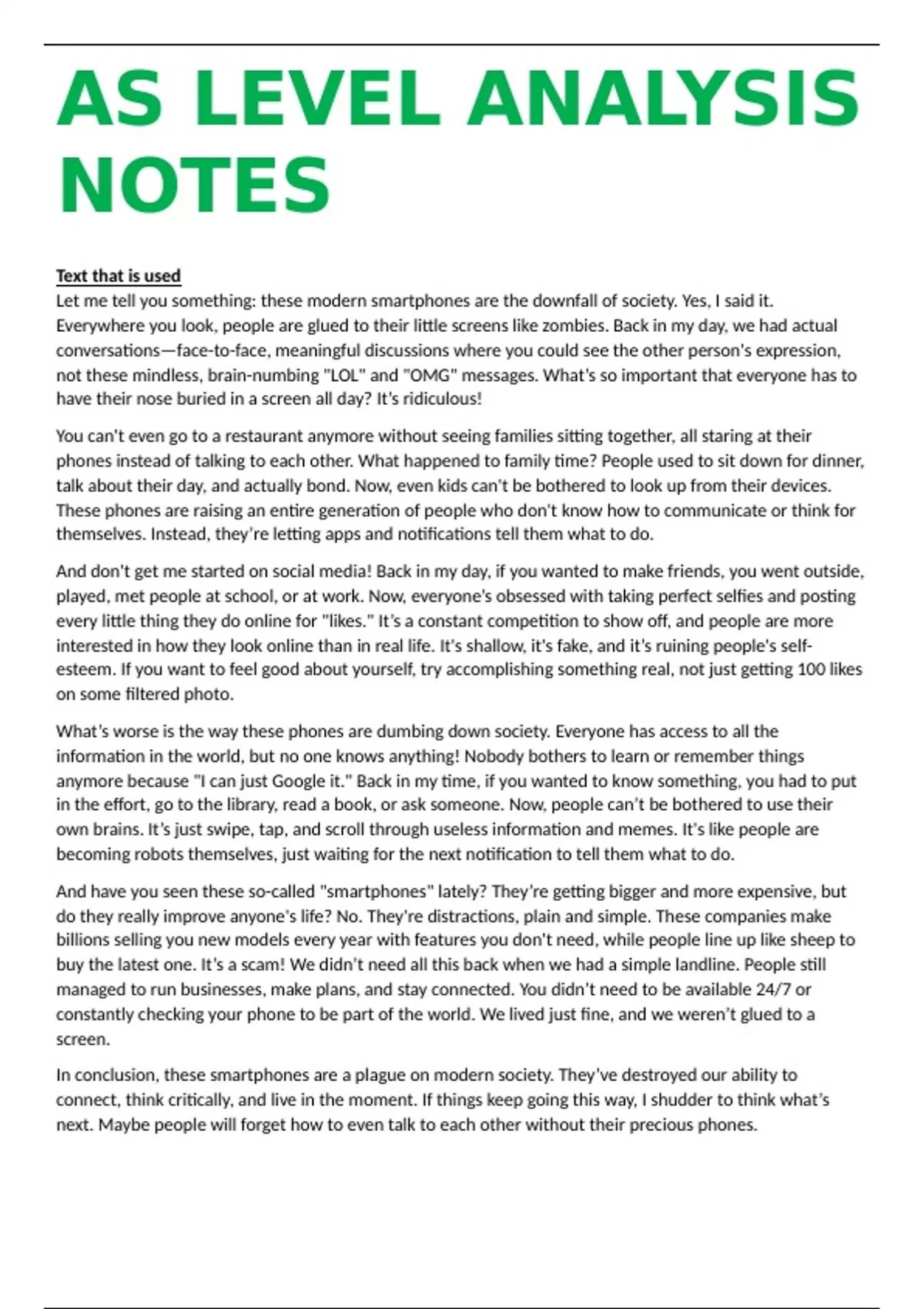 Summary 9093 - English Language AS Level text analysis guide CIE ...