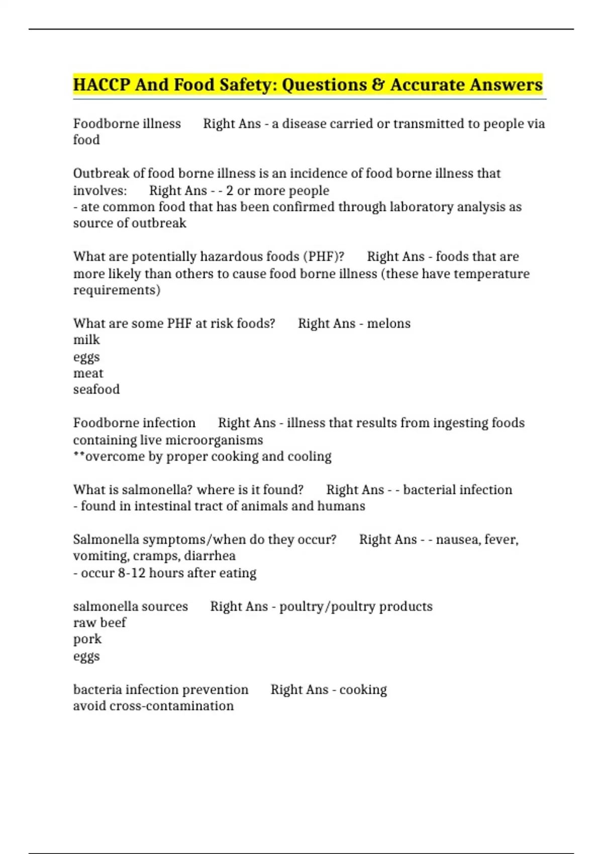 HACCP And Food Safety: Questions & Accurate Answers - HACCP - Stuvia US