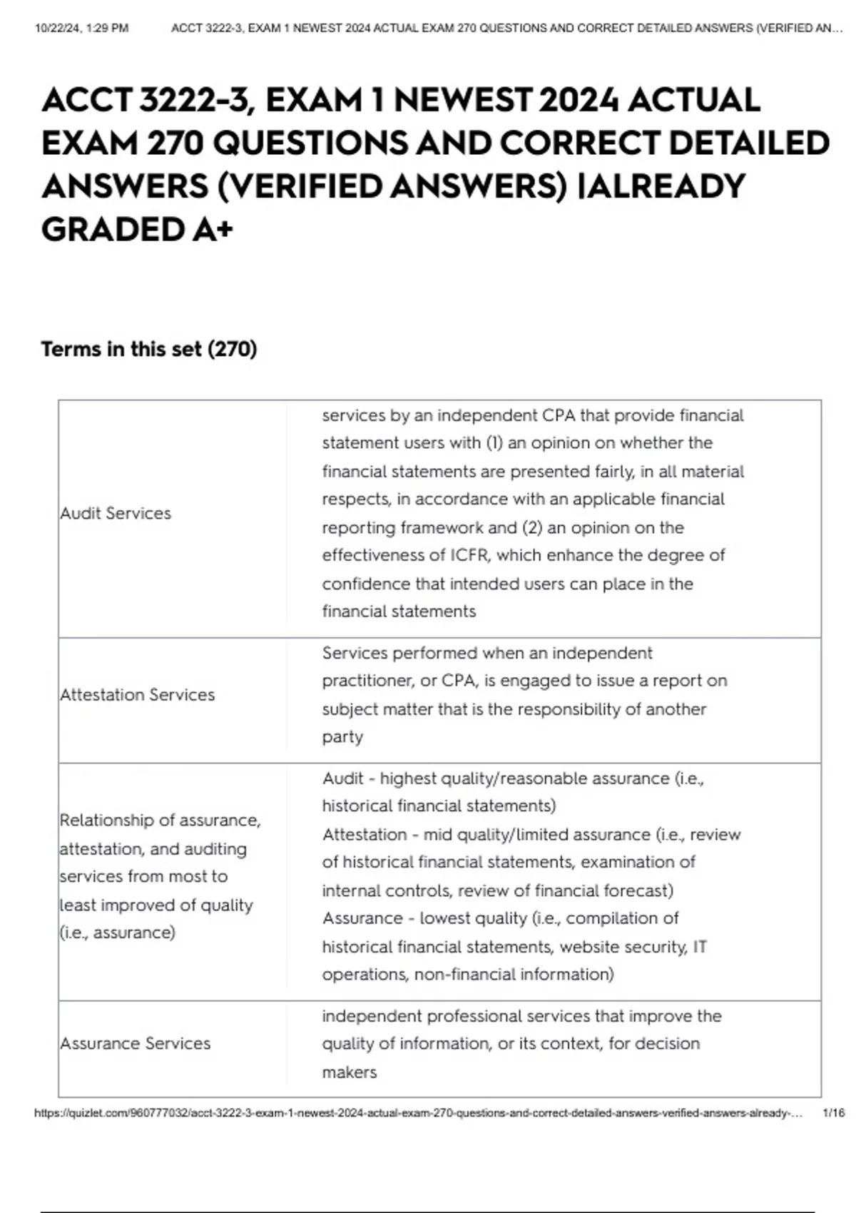 ACCT 3222-3,EXAM 1 NEWEST 2024 ACTUAL EXAM 270 QUESTIONS AND CORRECT DETAILED ANSWERS (VERIFIED ...