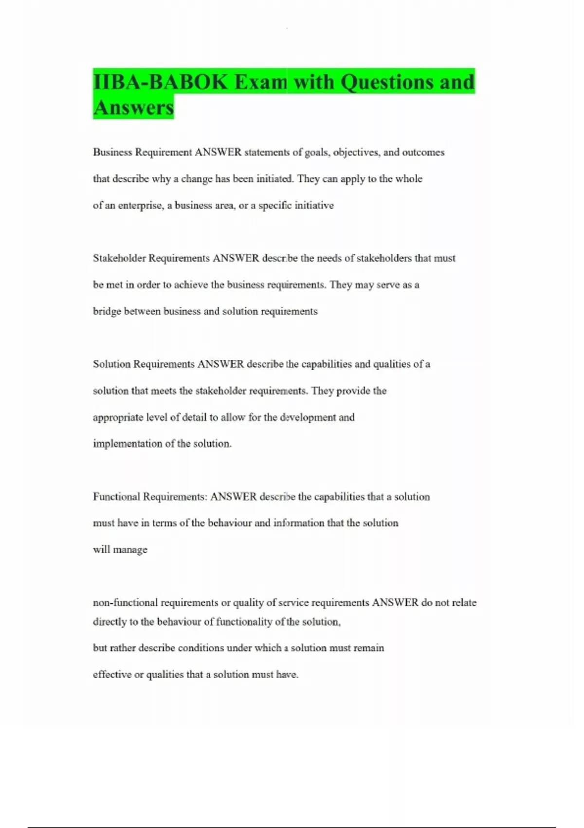 IIBA-BABOK Exam with Questions and Answers - BABOK - Stuvia US