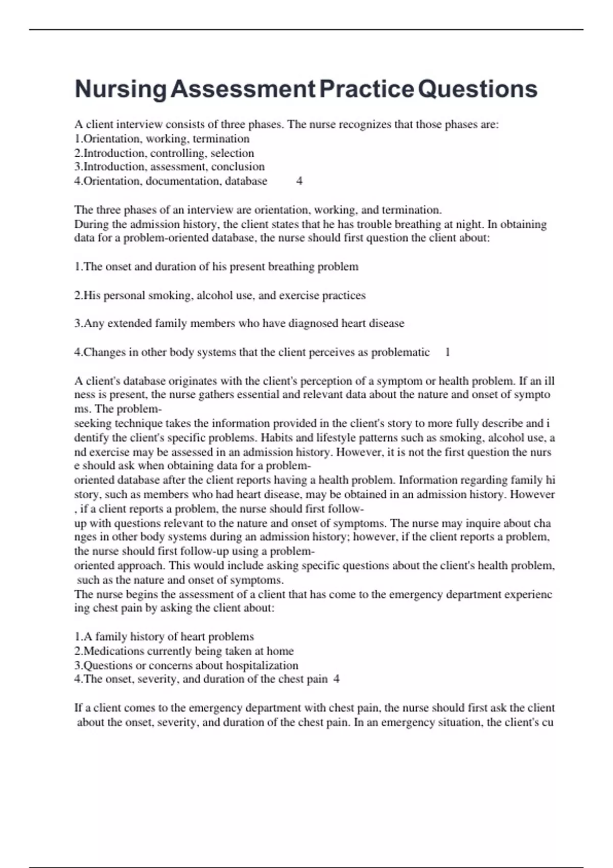 Nursing Assessment Practice Questions - Nursing Assessment Practice ...