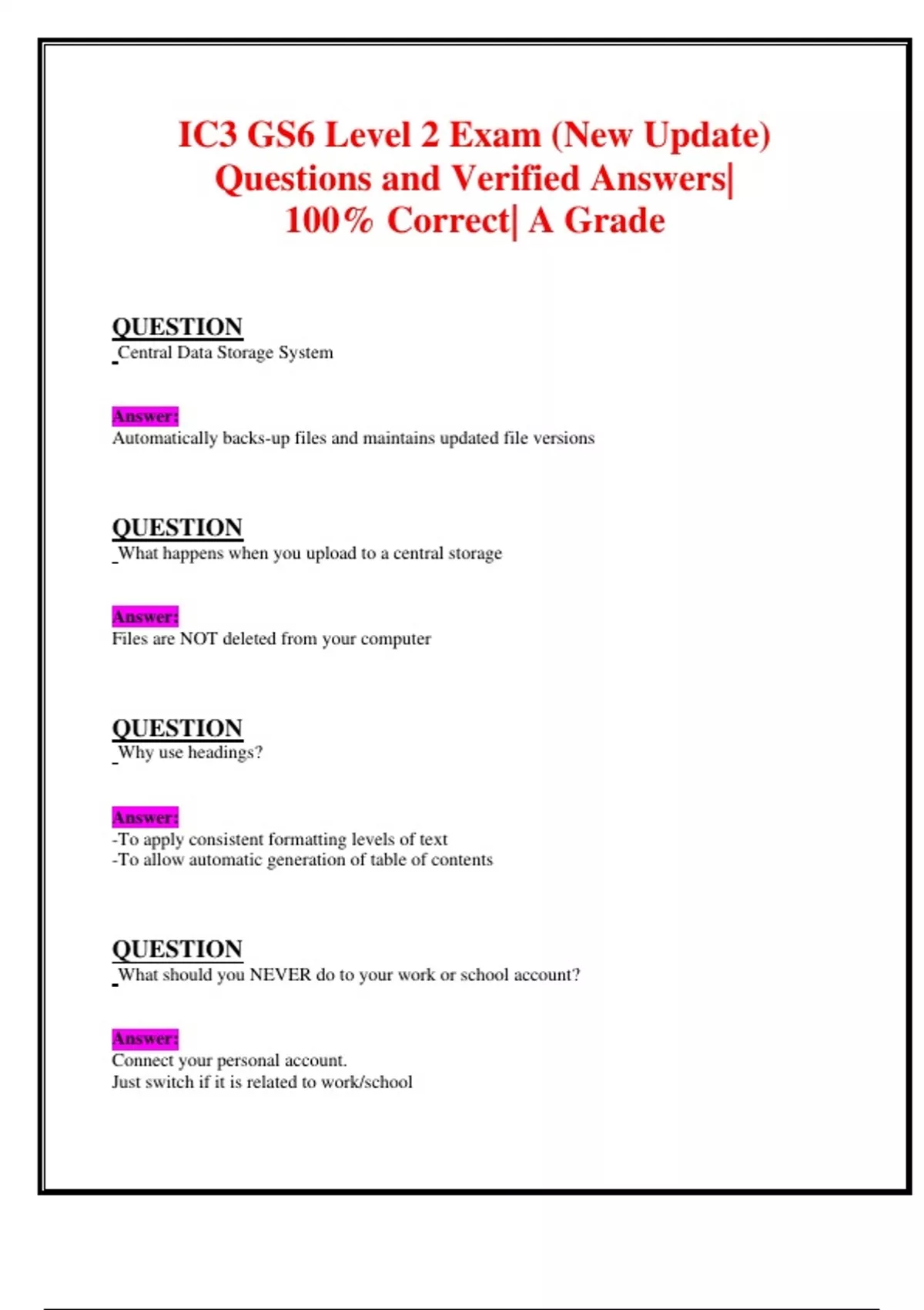 IC3 GS6 Level 2 Exam (New 2024/ 2025 Update) Questions and Verified ...