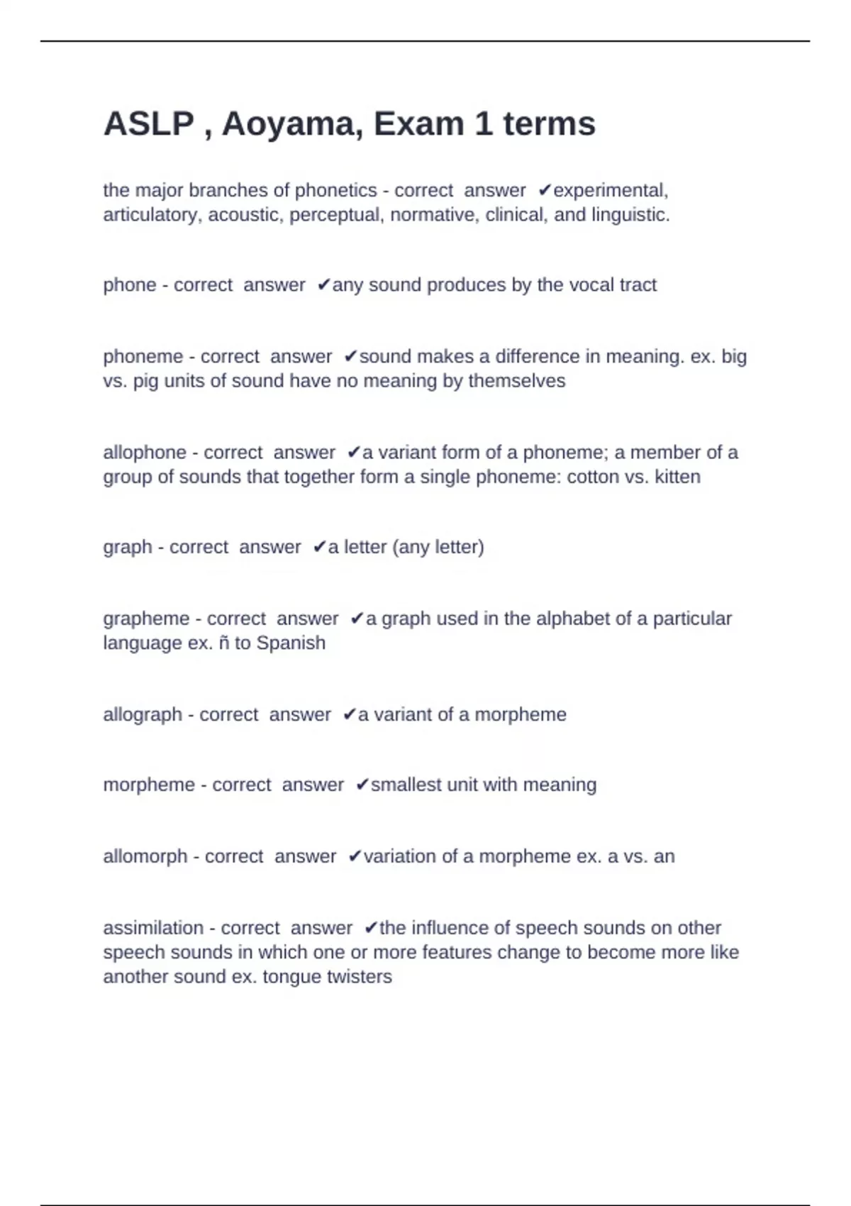 ASLP questions with complete solutions 2024 - Medical Assistant - Stuvia US