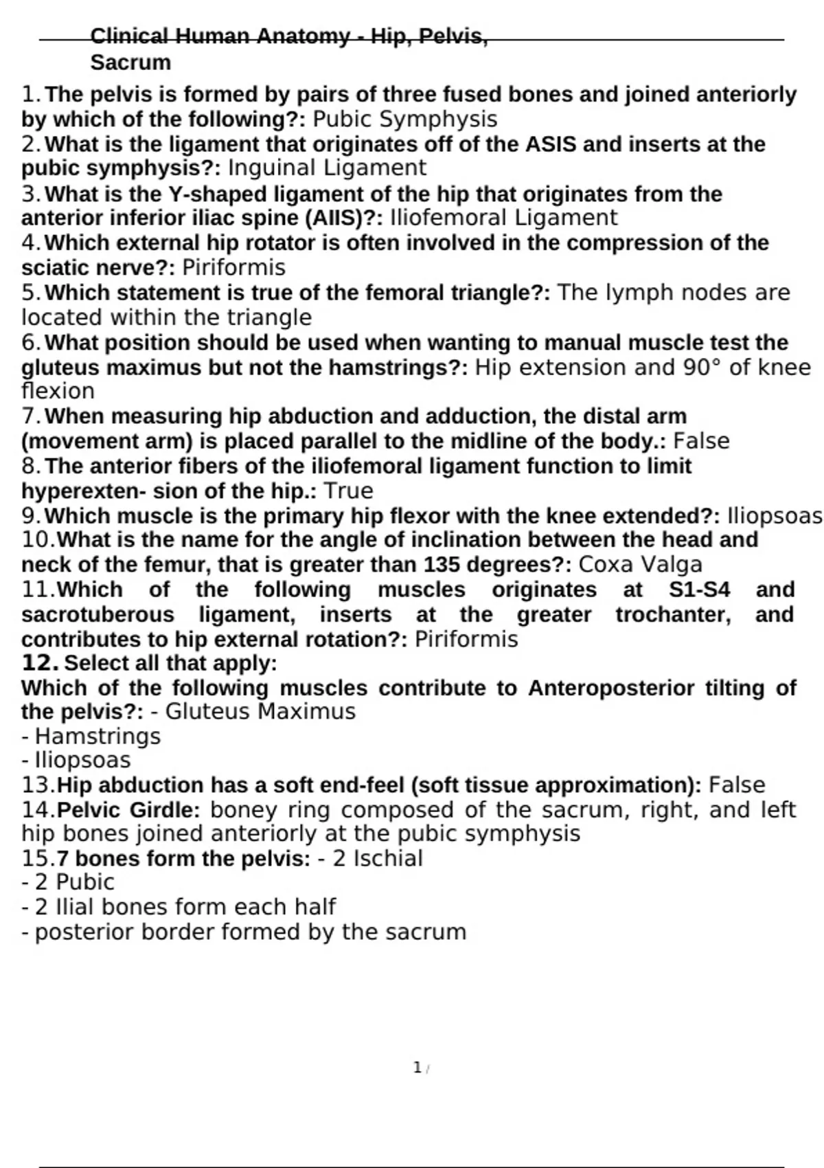 Clinical Human Anatomy - Hip, Pelvis, Sacrum Questions and Answers 2024 ...