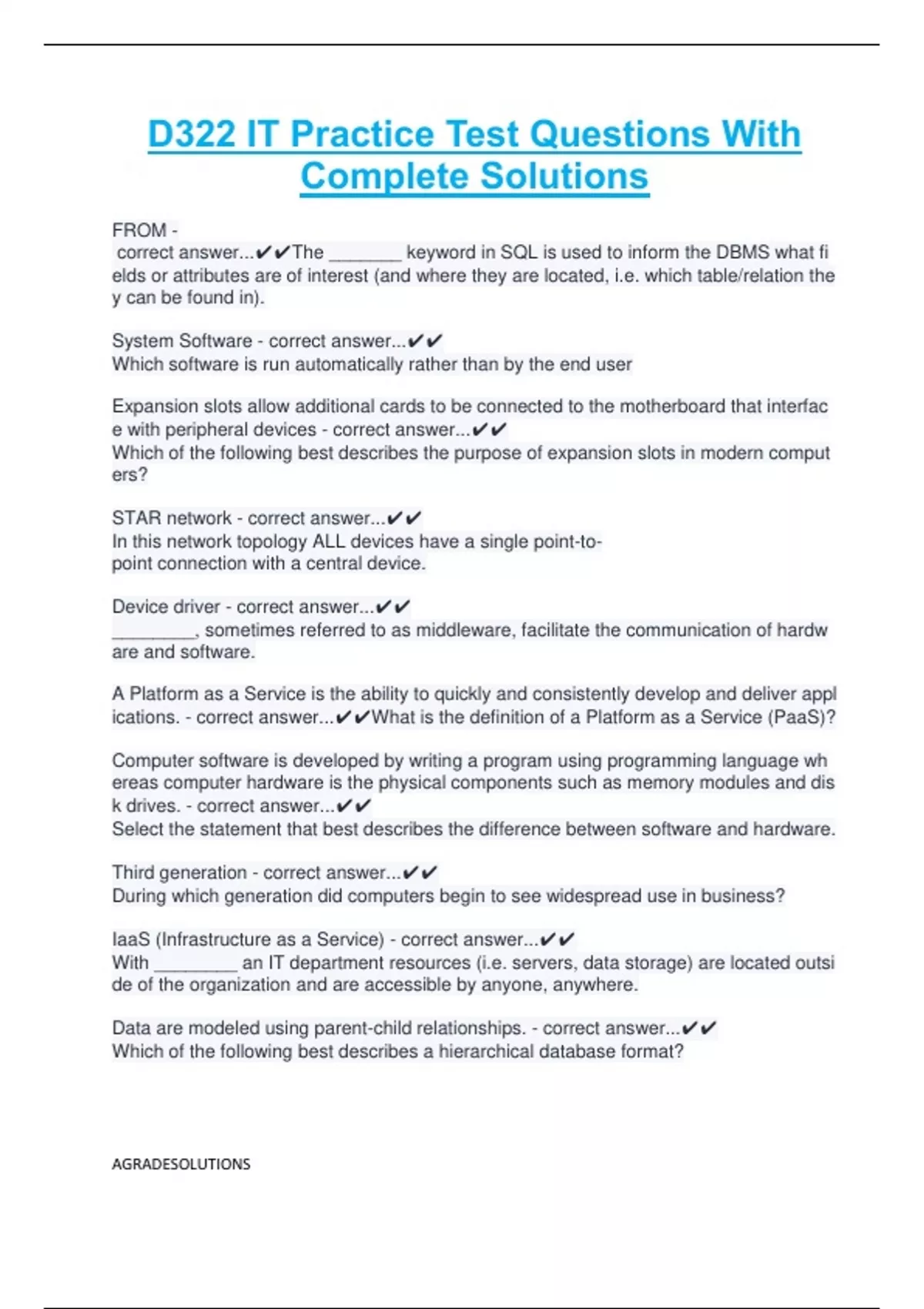 D322 IT Practice Test Questions With Complete Solutions - WGU D322 ...