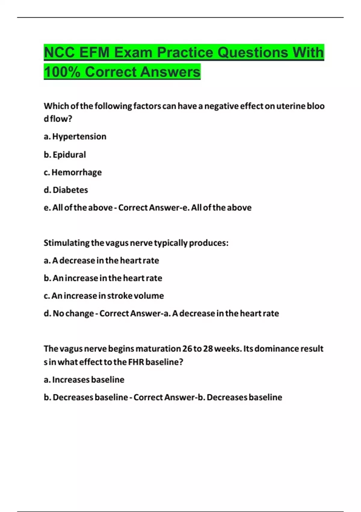 NCC EFM Exam Practice Questions With 100% Correct Answers 2024 - CEFM ...