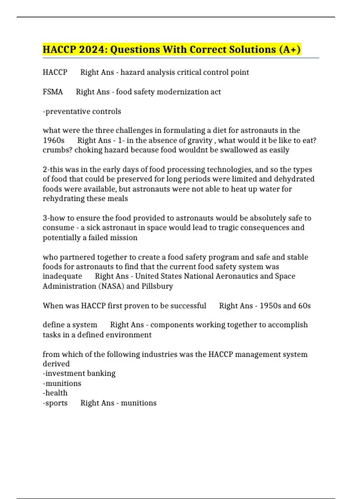 HACCP 2024: Questions With Correct Solutions (A+) - HACCP - Stuvia