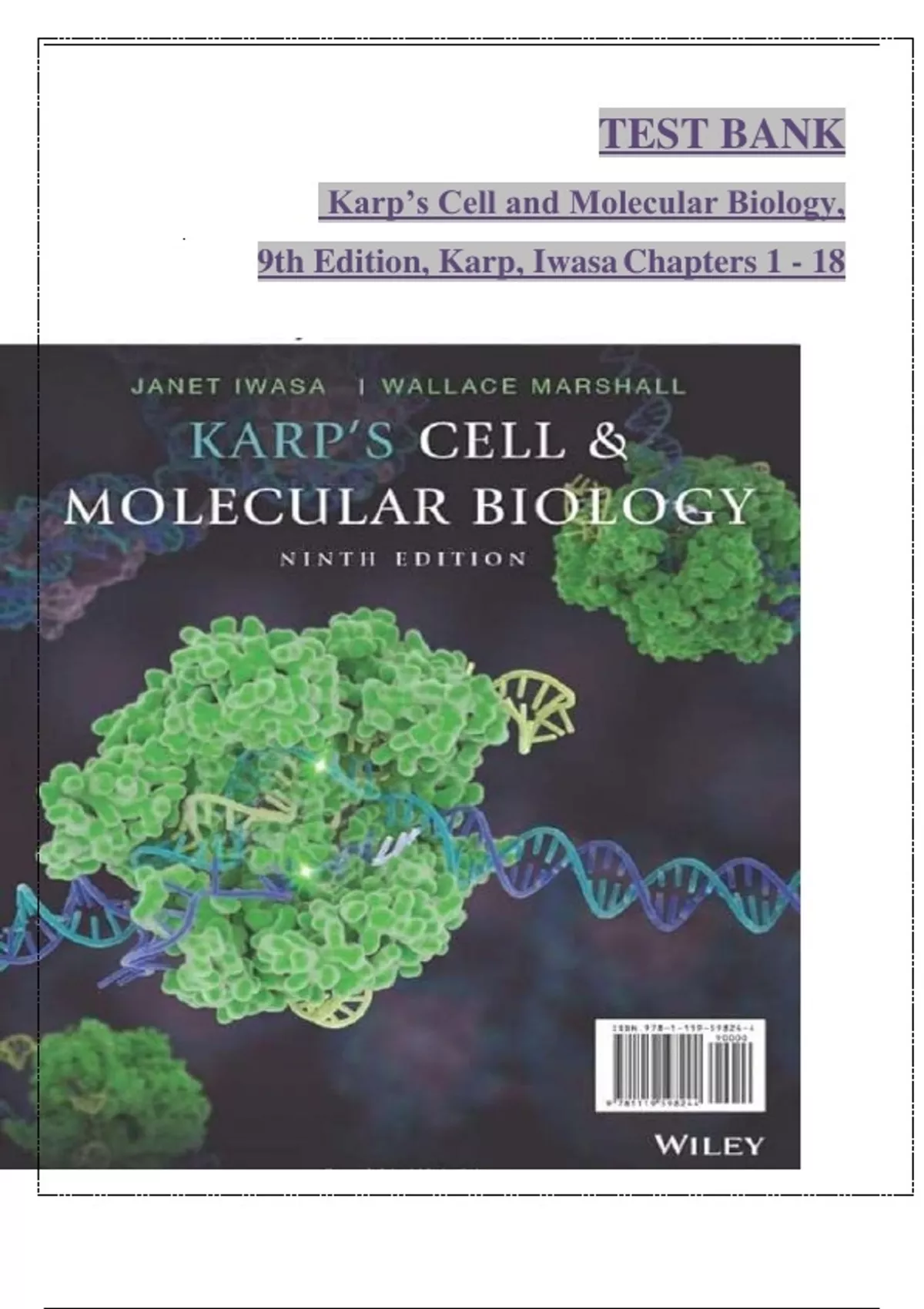 TEST BANK For Karp’s Cell and Molecular Biology, 9th Edition by Gerald ...