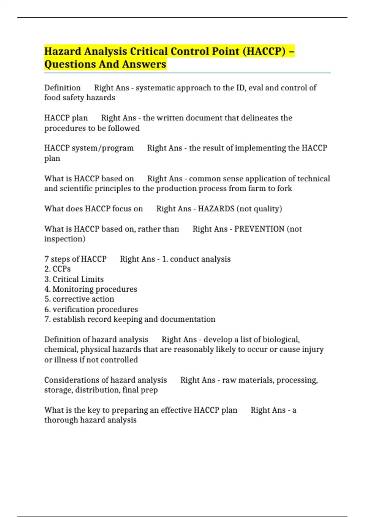 Hazard Analysis Critical Control Point (HACCP) – Questions And Answers ...