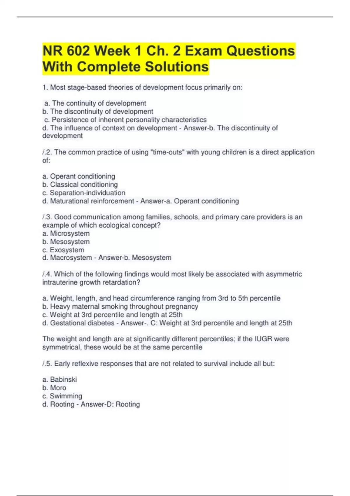NR 602 Week 1 Ch. 2 Exam Questions With Complete Solutions - NR 602 ...