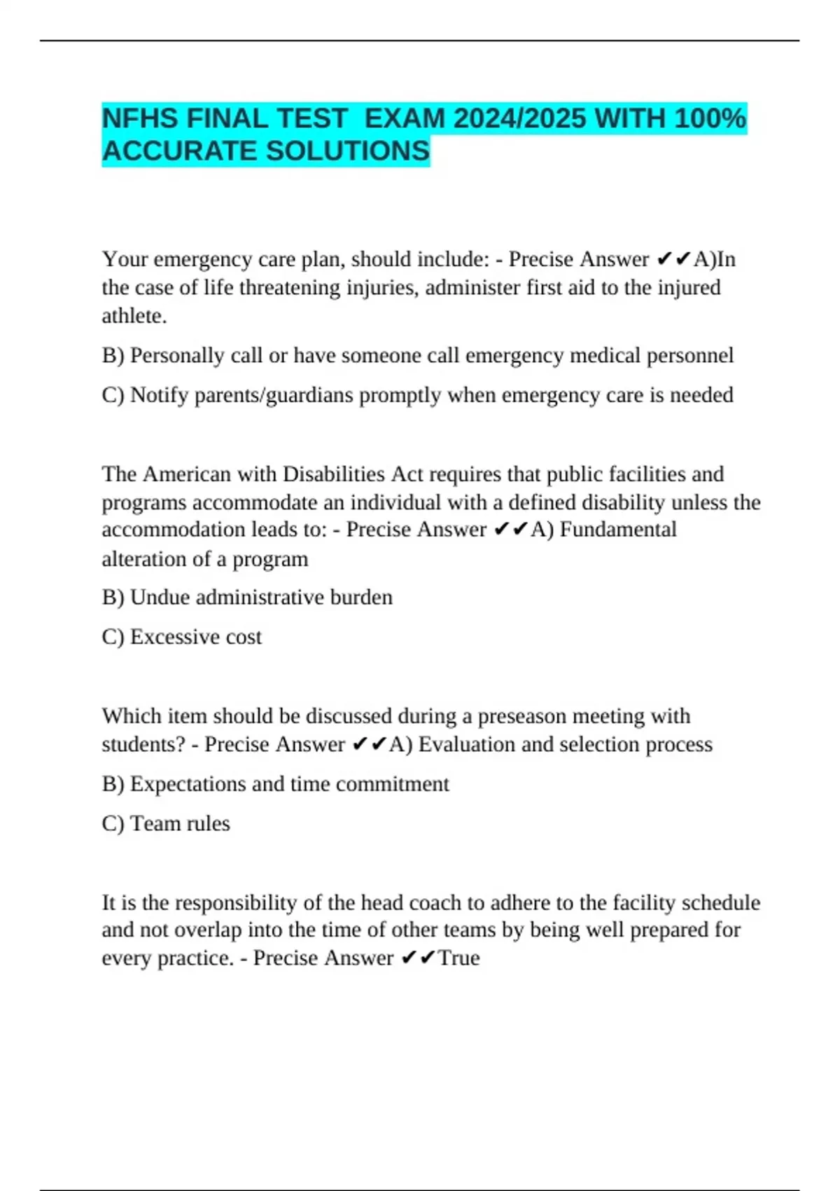 NFHS FINAL TEST EXAM 2024/2025 WITH 100% ACCURATE SOLUTIONS - NFHS ...