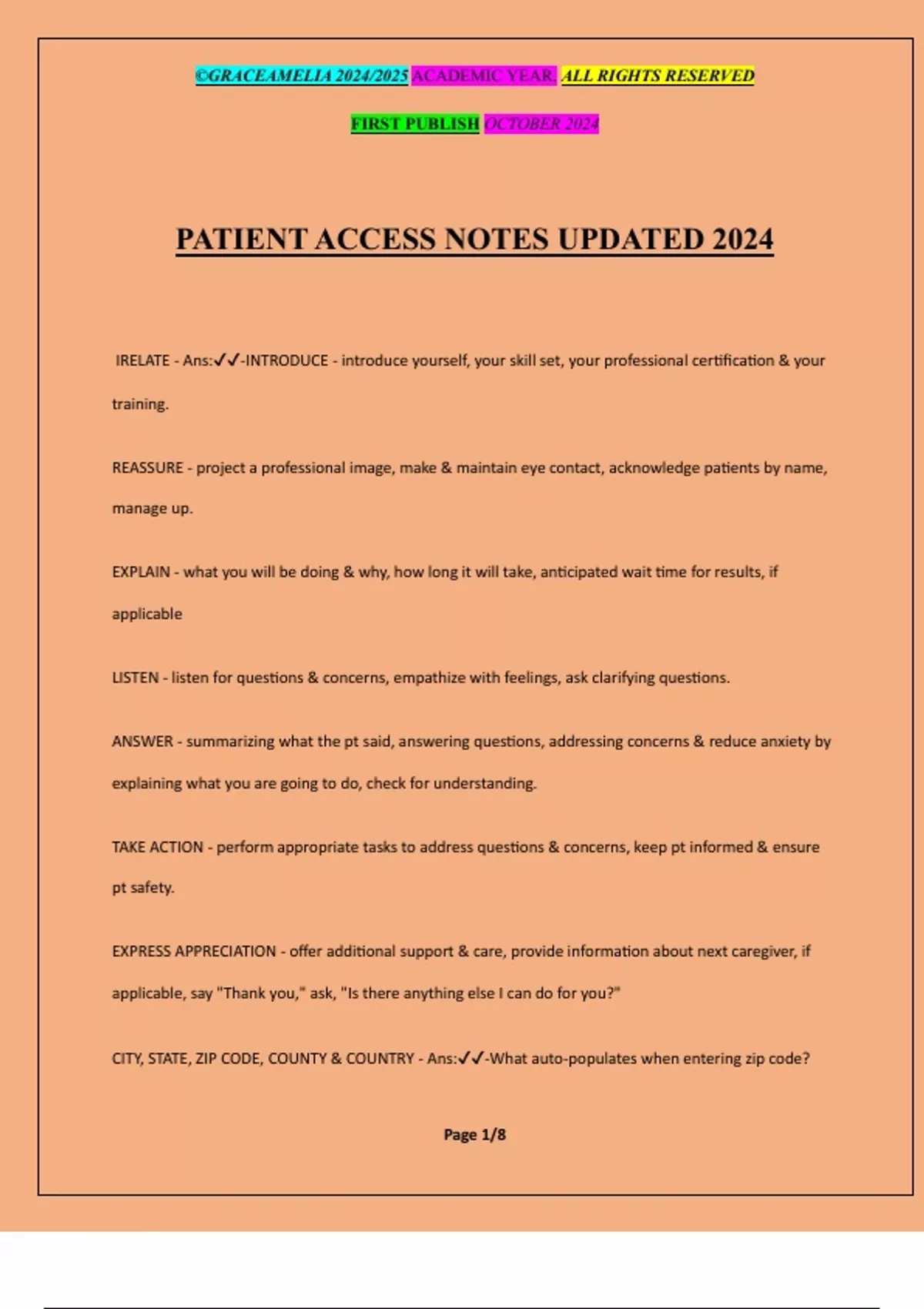 PATIENT ACCESS NOTES UPDATED 2024 - Patient access - Stuvia US