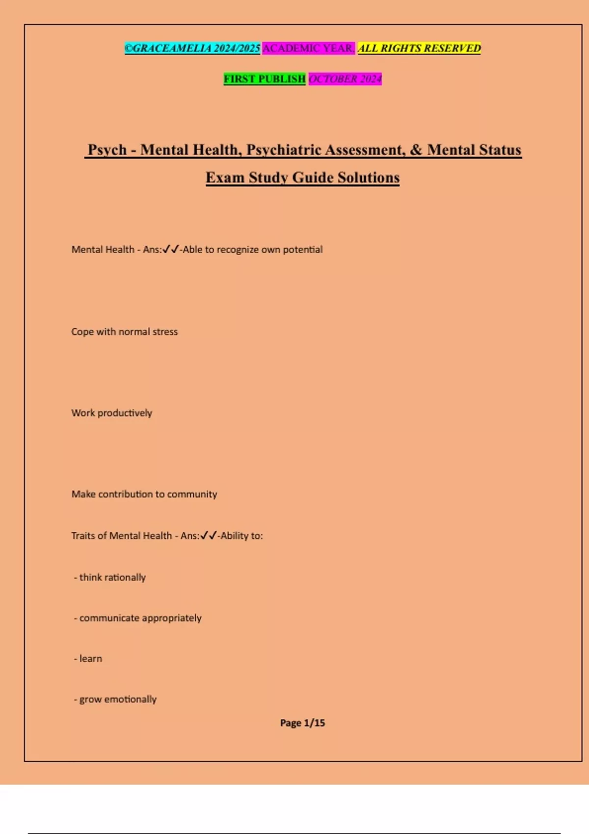 Psych - Mental Health, Psychiatric Assessment, & Mental Status Exam ...