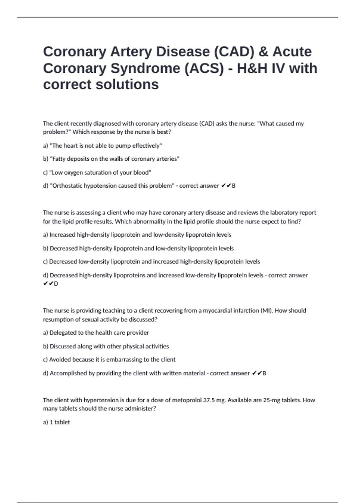 Coronary Artery Disease (CAD) & Acute Coronary Syndrome (ACS) - H&H IV ...