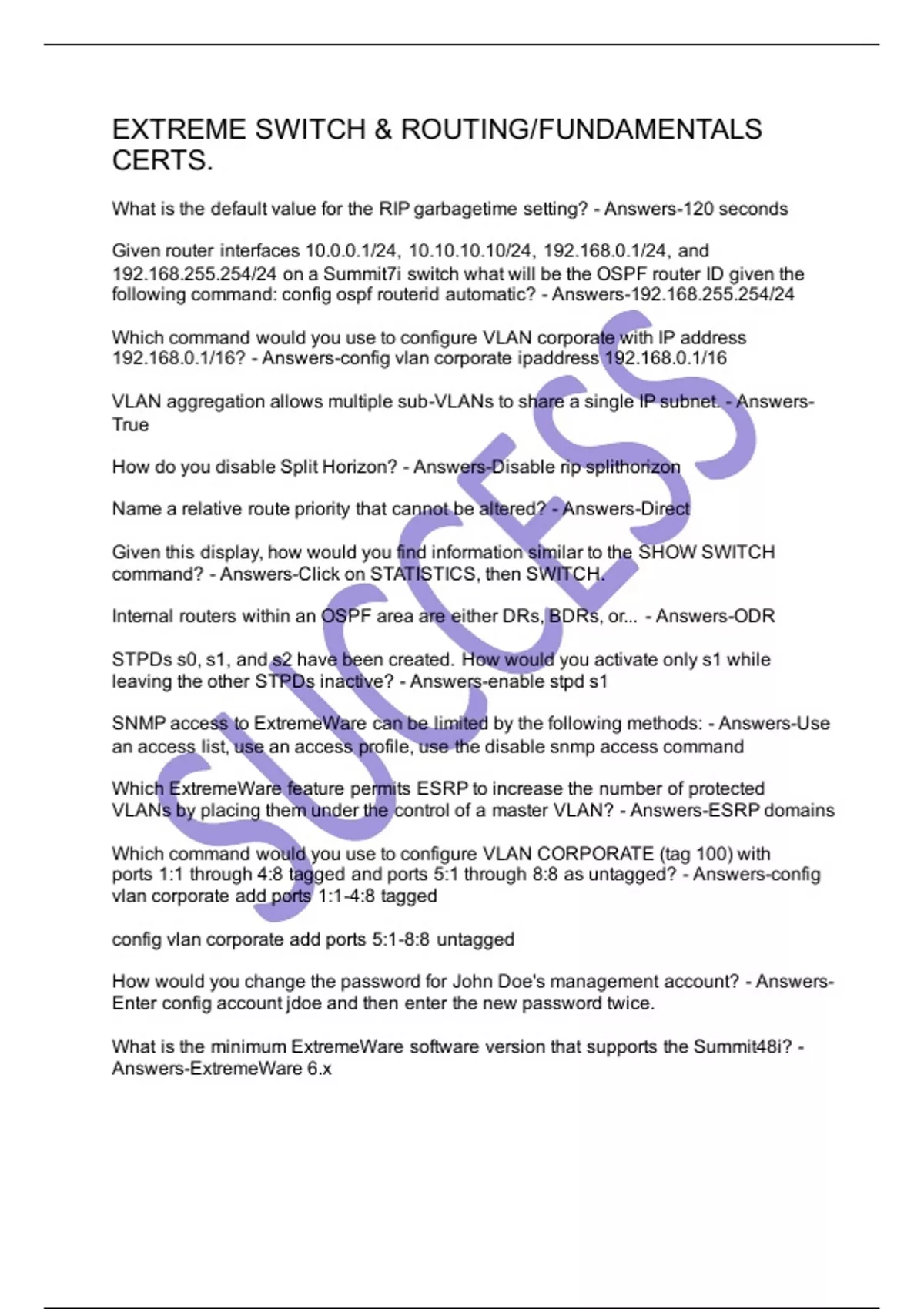 EXTREME SWITCH & ROUTING/FUNDAMENTALS CERTS. - EXTREME SWITCH & ROUTING ...