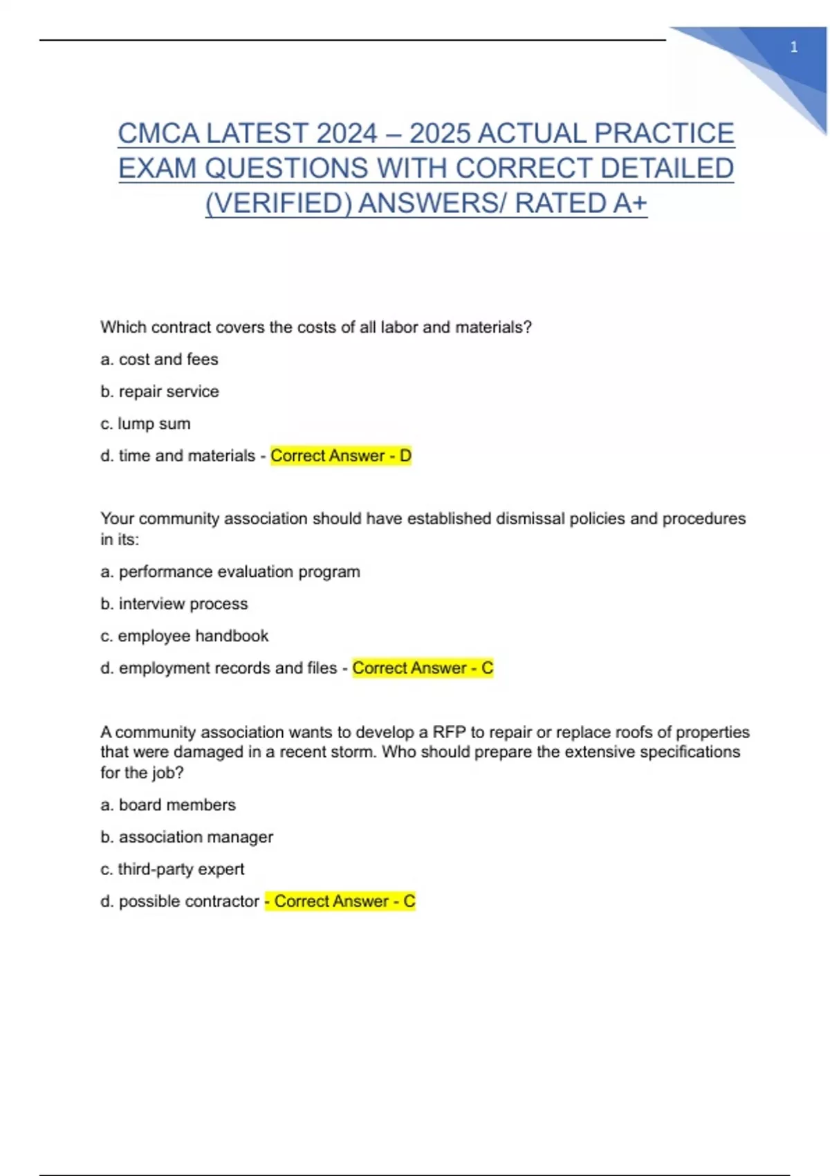 CMCA EXAM PREP NEWEST 2024/2025 PACKAGE DEAL| COMPLETE EXAMS WITH ...