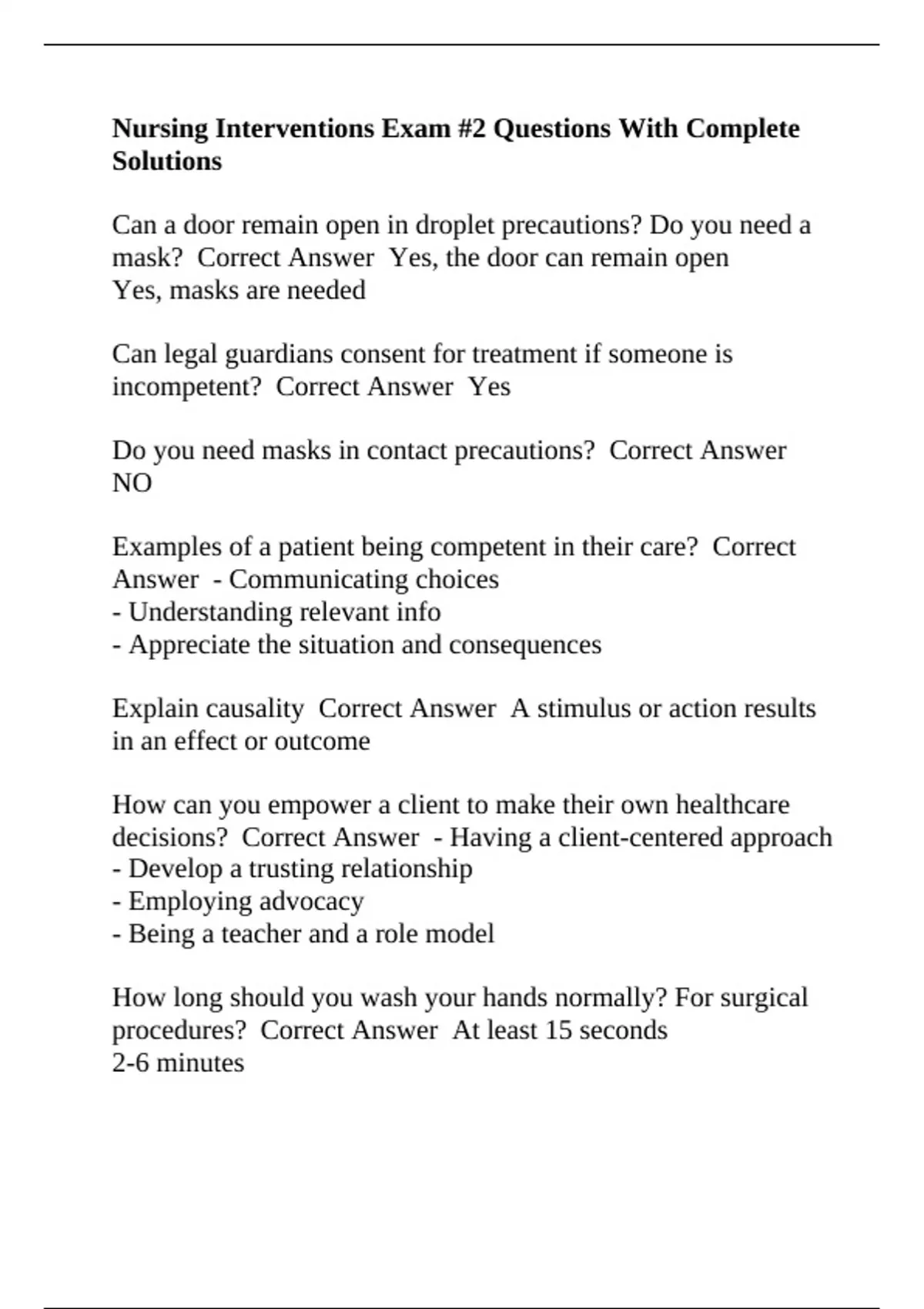 Nursing Interventions Exam #2 Questions With Complete Solutions ...