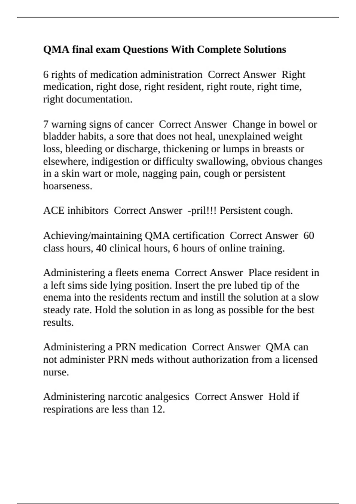 Qma Ivy Tech Community College -QMA final exam Questions With Complete ...