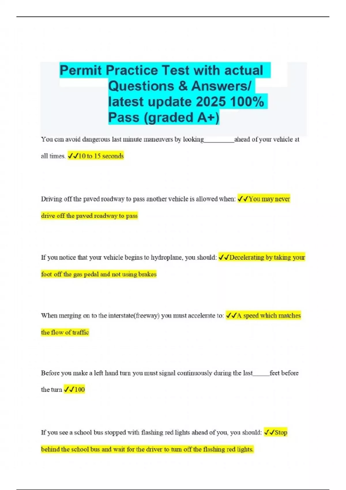 Permit Practice Test with actual Questions & Answers/ latest update ...