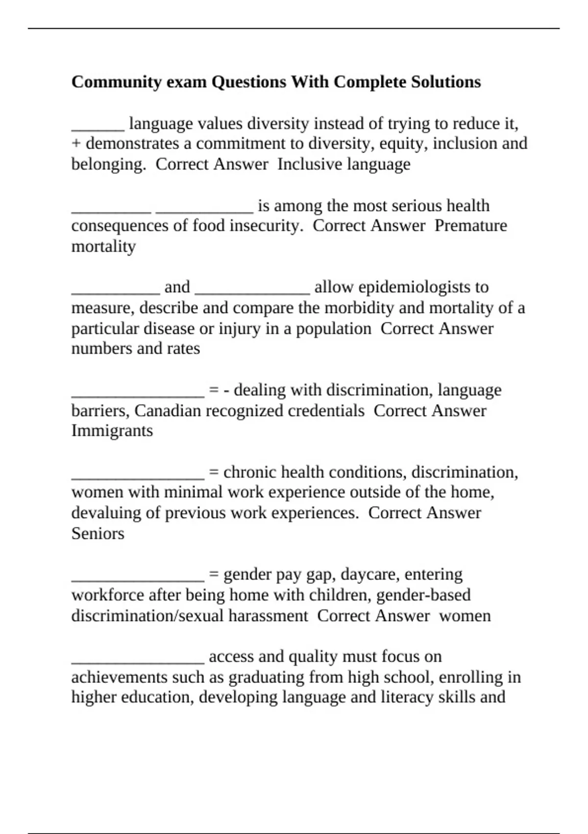 Community exam Questions With Complete Solutions - Community Health ...