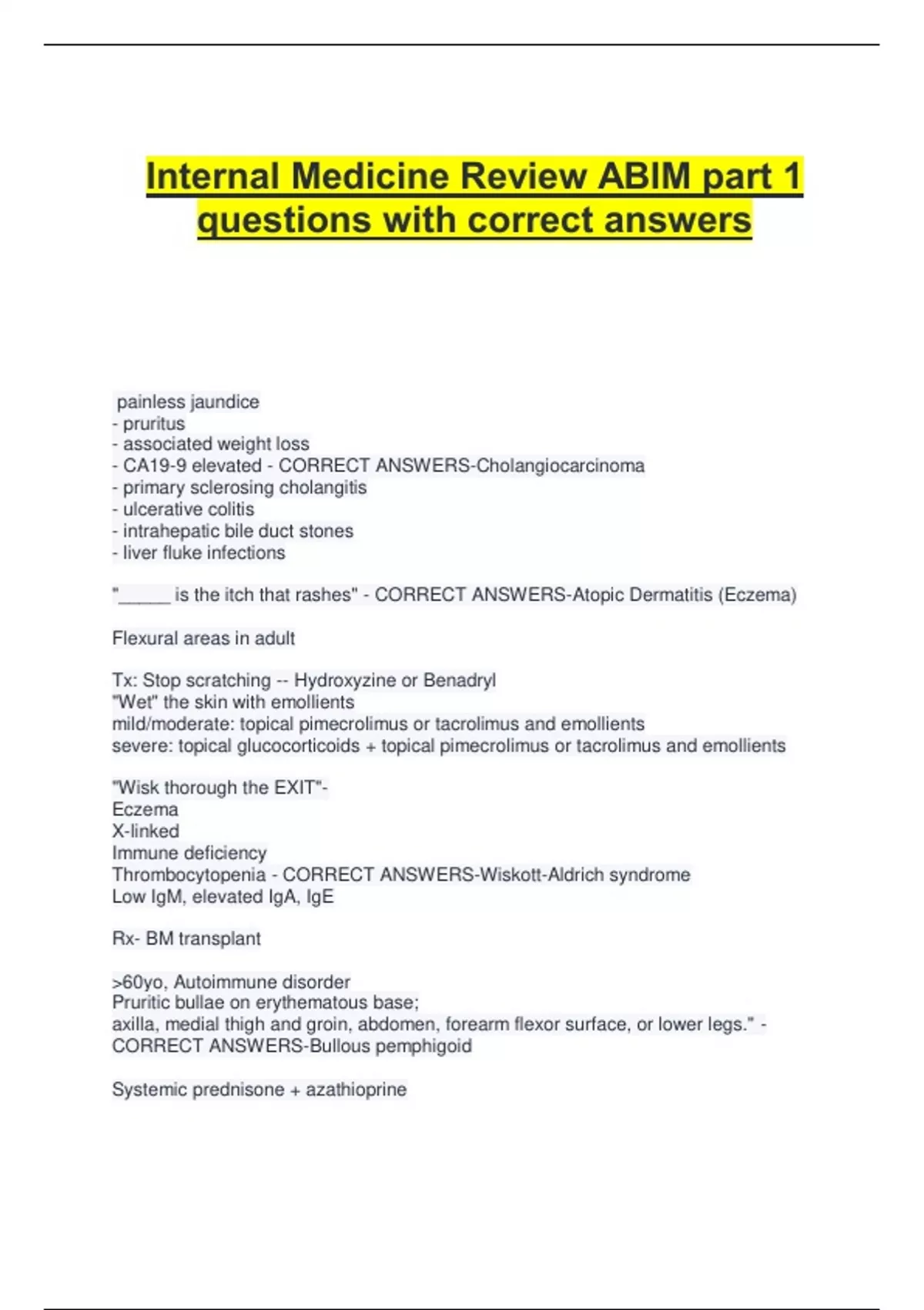 Internal Medicine Review ABIM part 1 questions with correct answer ...