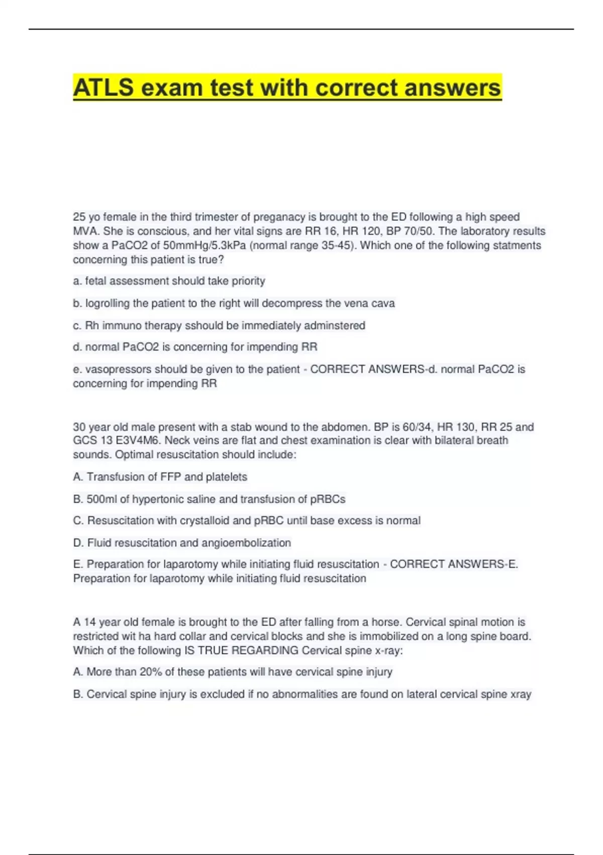 ATLS exam test with correct answers - BCPP - Stuvia US