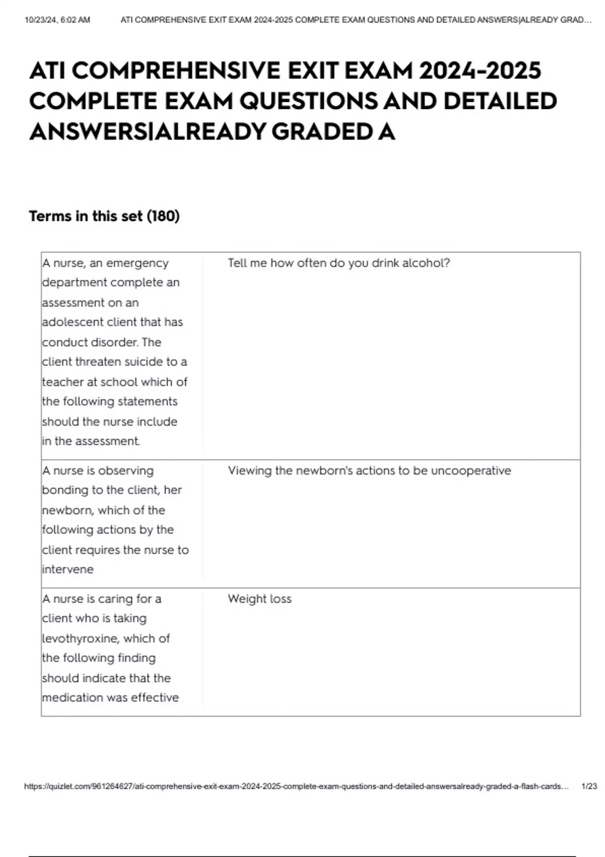 ATI COMPREHENSIVE EXIT EXAM COMPLETE EXAM QUESTIONS AND DETAILED ...