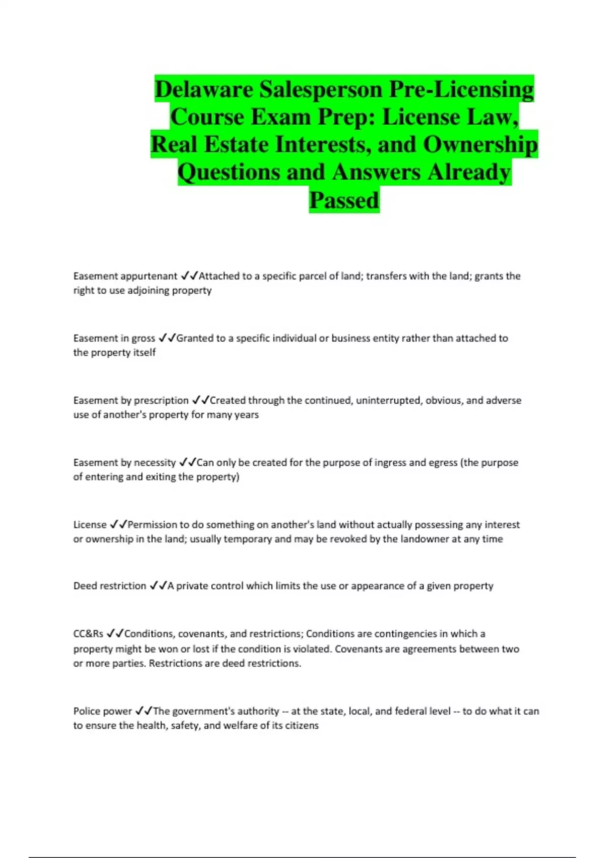 Delaware Salesperson Pre-Licensing Course Exam Prep: License Law, Real ...