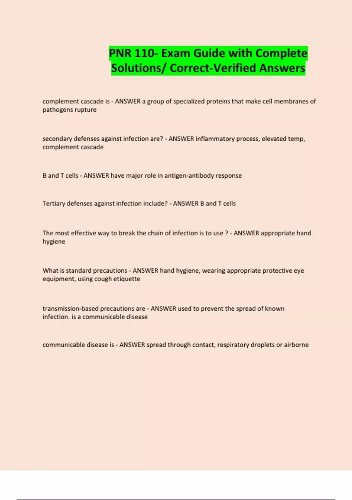 PNR 110- Exam Guide with Complete Solutions/ Correct-Verified Answers ...