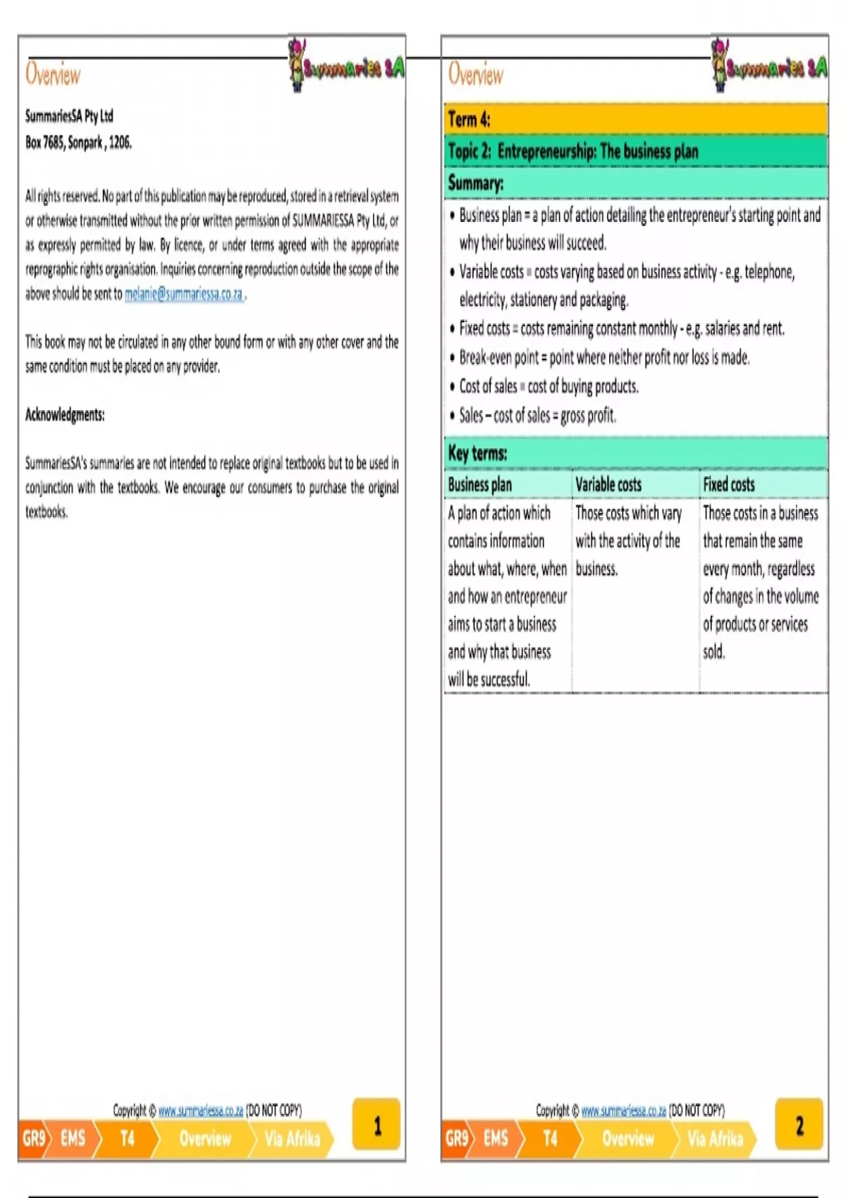 Summary Grade 9 Economic and Management Sciences (EMS) (Economics ...