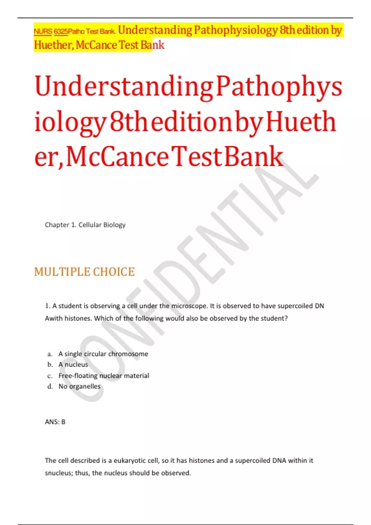 Test Bank for Understanding Pathophysiology 8th Edition by Huether ...