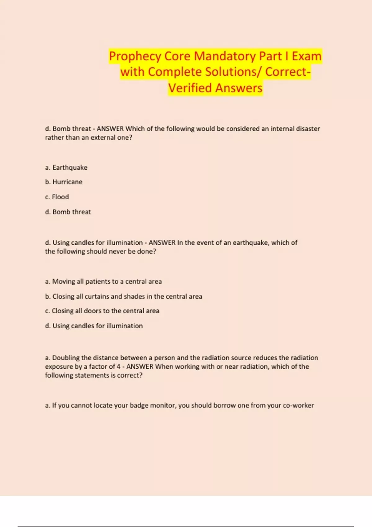 Prophecy Core Mandatory Part I Exam with Complete Solutions/ Correct ...