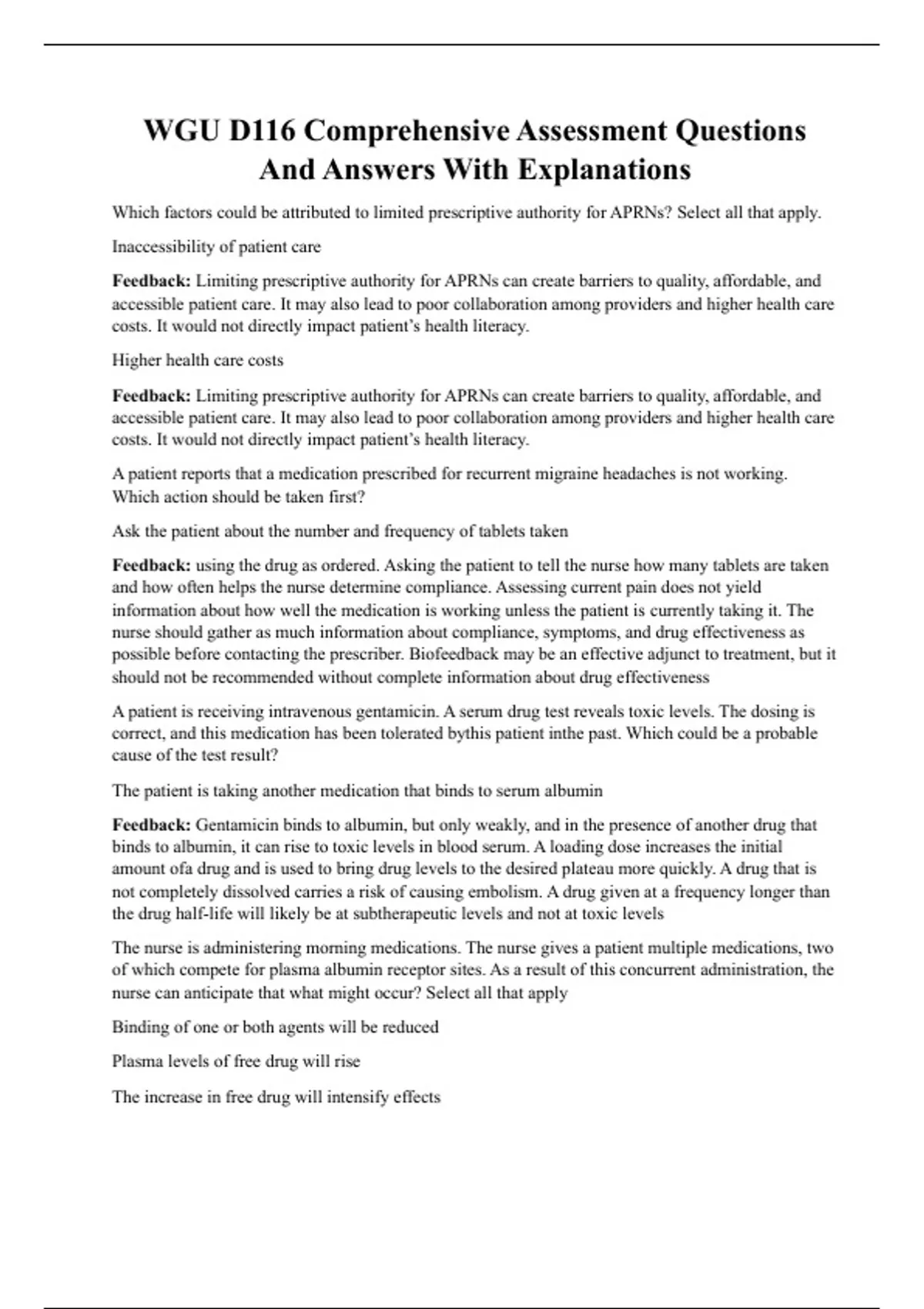 WGU D116 Comprehensive Assessment Questions And Answers With ...