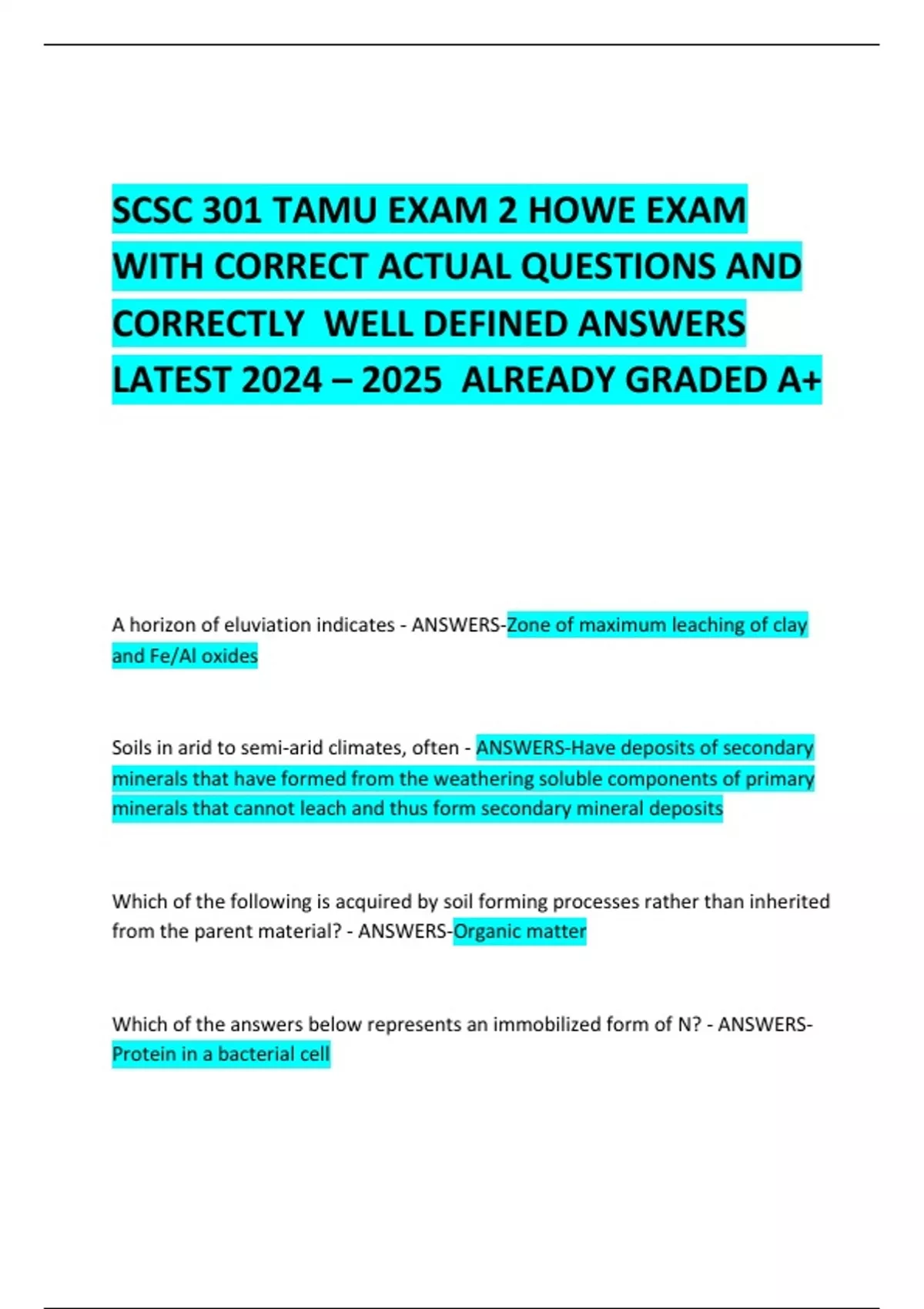 SCSC 301 TAMU EXAM 2 HOWE EXAM WITH CORRECT ACTUAL QUESTIONS AND CORRECTLY WELL DEFINED ANSWERS ...