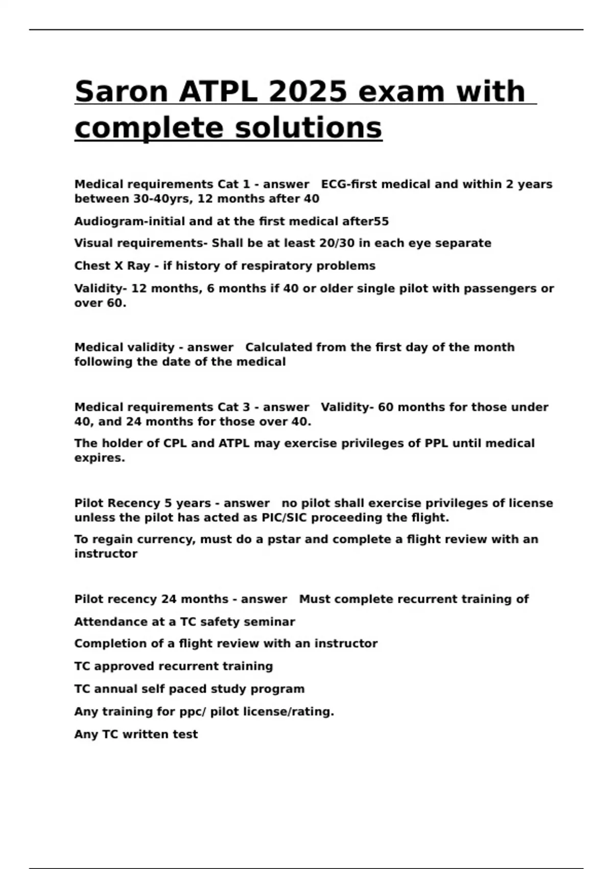 Saron ATPL 2025 exam with complete solutions. - ATPL SARON - Stuvia US