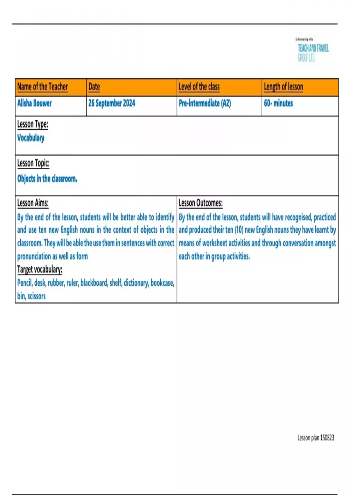 objects in the classroom - TEFL 500 hour diploma Assignment 1 2024 ...