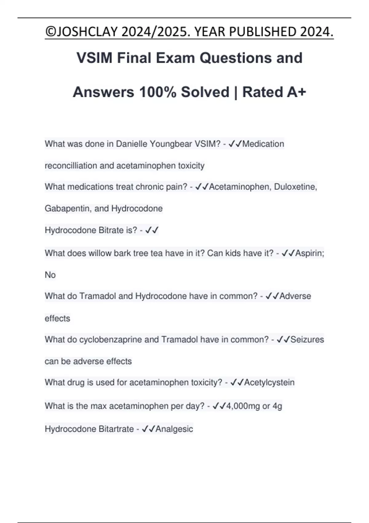 VSIM Final Exam Questions and Answers 100% Solved | Rated A+ - LWW VSim ...