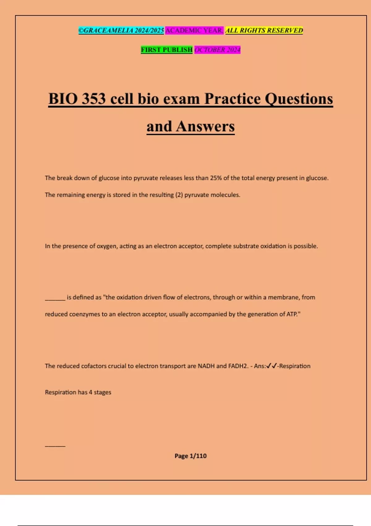 BIO 353 cell bio exam Practice Questions and Answers - BIO 353 - Stuvia US