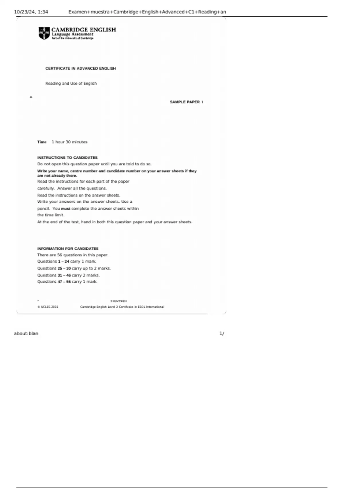 Examen+muestra+Cambridge+English+Advanced+C1+Reading+and+use+of+english ...