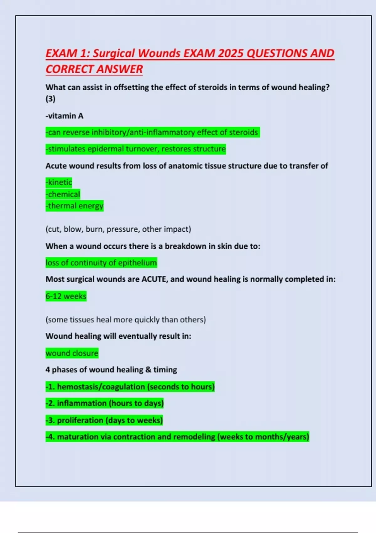 EXAM 1: Surgical Wounds EXAM 2025 QUESTIONS AND CORRECT ANSWER - 1 ...
