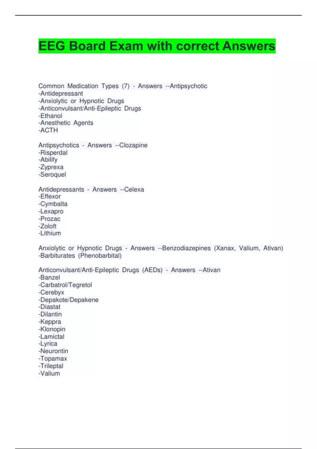 EEG Board Exam with correct Answers - ELECTROENCEPHALOGRAM - Stuvia US