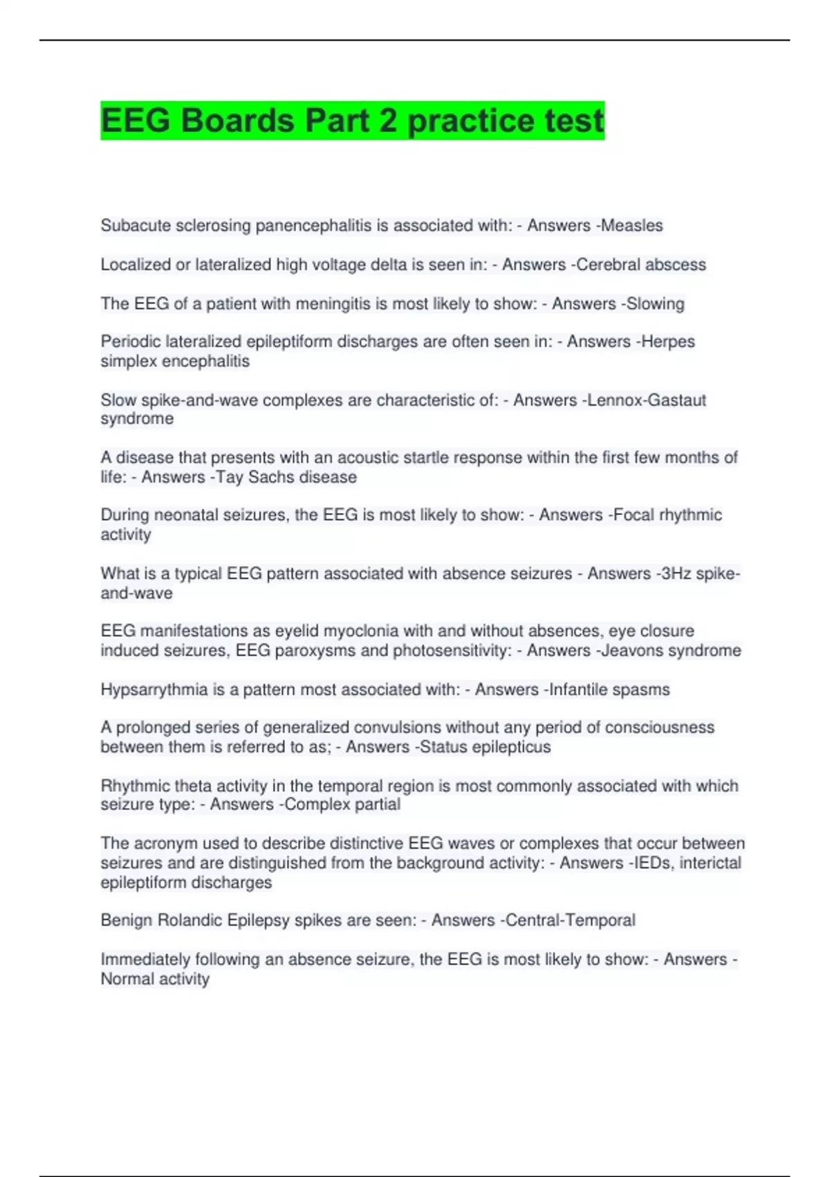 EEG Boards Part 2 practice test with correct answers ...