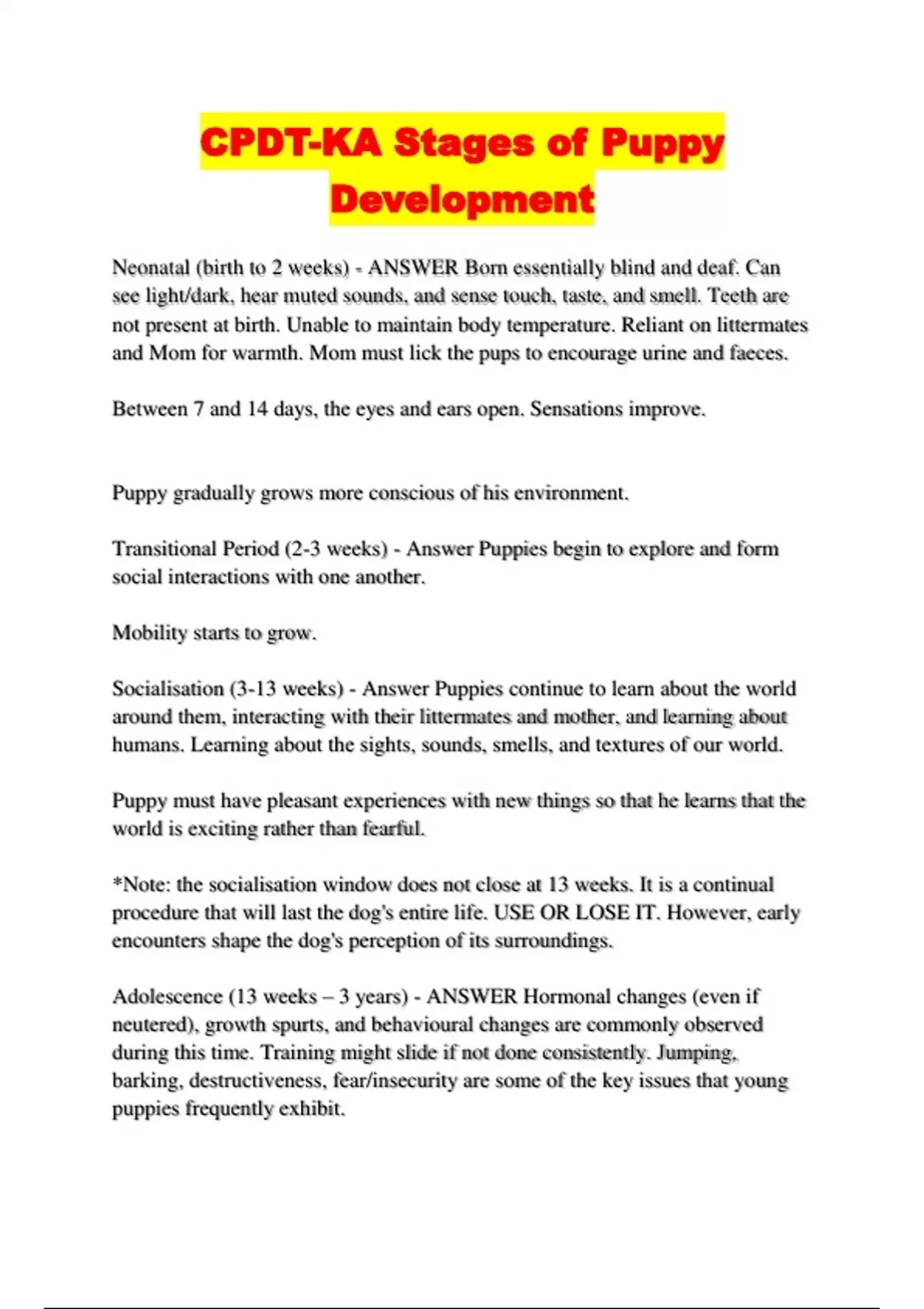 CPDT-KA Stages of Puppy Development - CPDT-KA Stages of Puppy ...