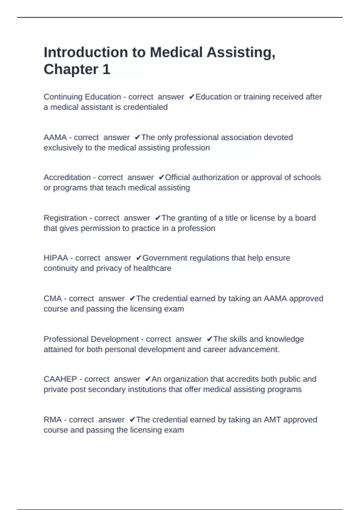 Introduction to Medical Assisting questions with complete solutions ...